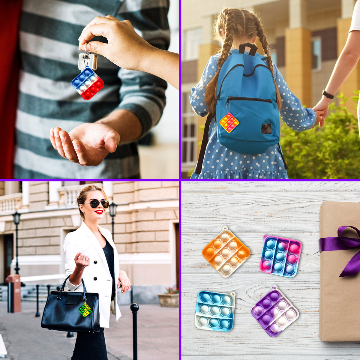 60 Pcs Push Pop Bubble Fidget Keychain Pack, Simple Anti-Anxiety Silic ...