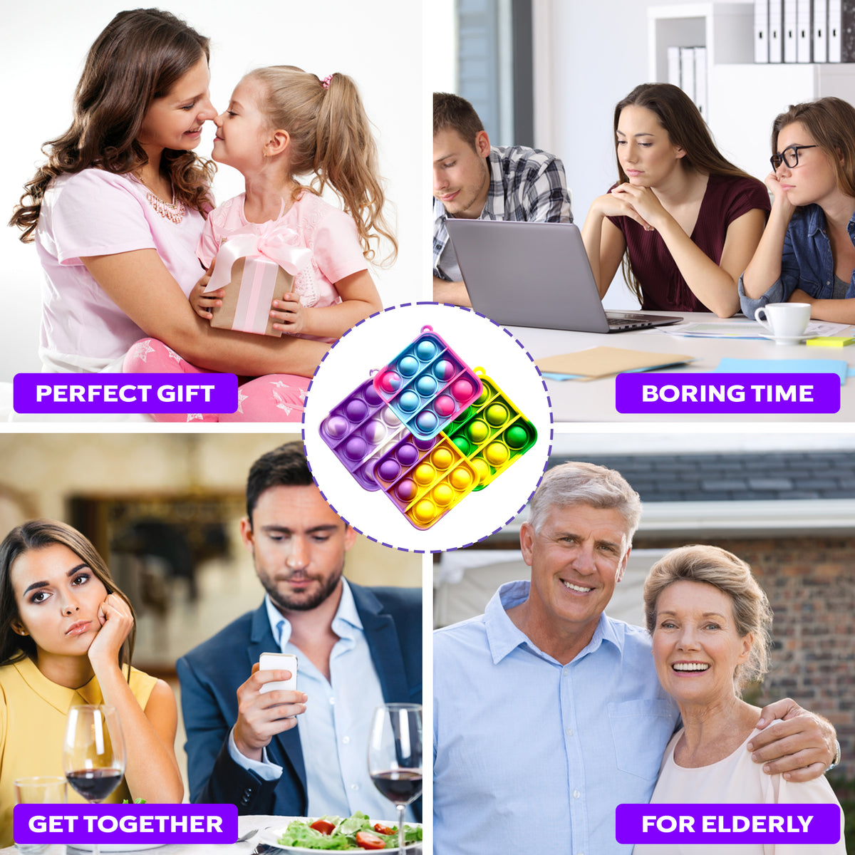 32 Pcs Push Pop Bubble Fidget Keychain Pack, Simple Anti-Anxiety Silic ...